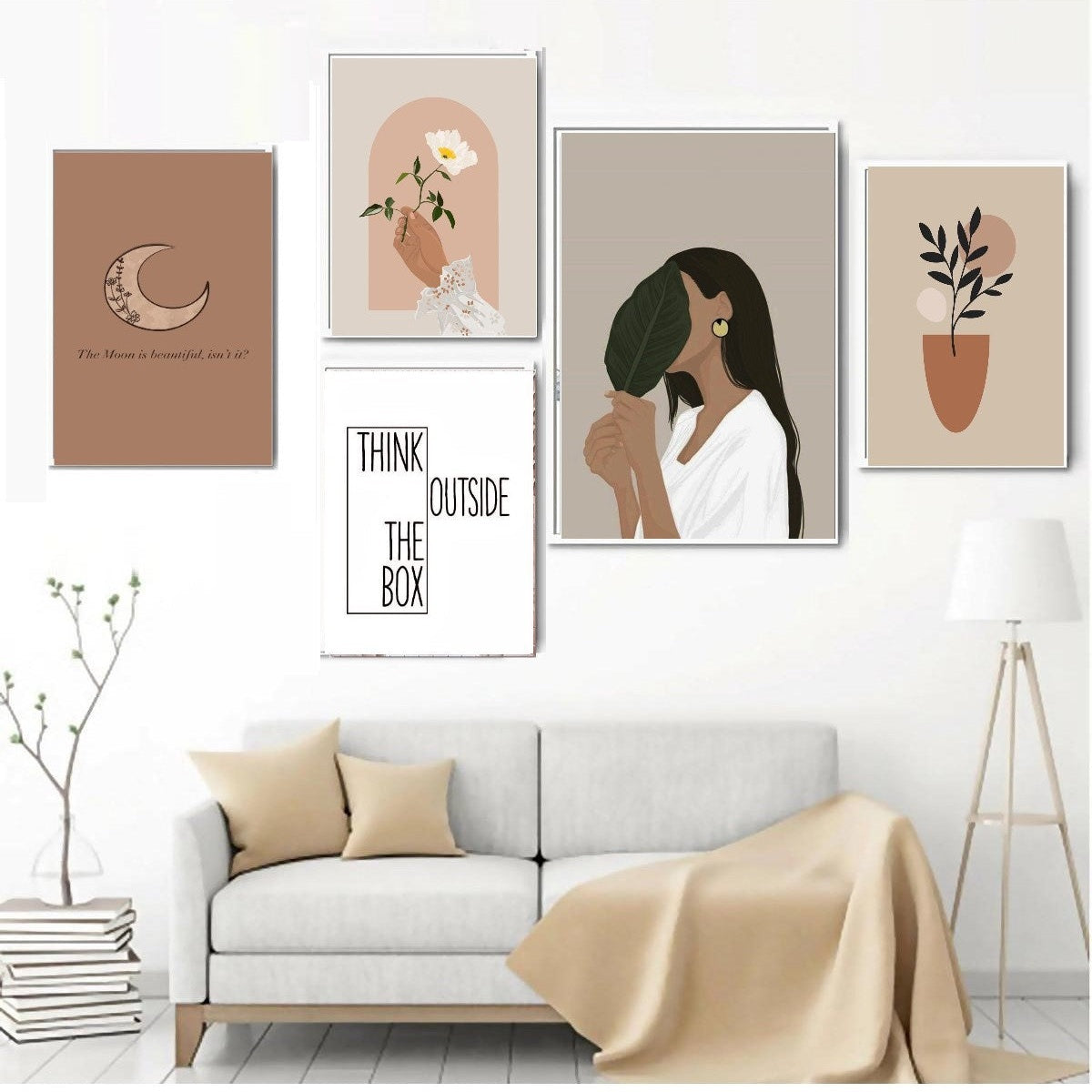 5 Pcs Abstract Girls Room Aesthetic Frame set, Boho Style Room Decor ...