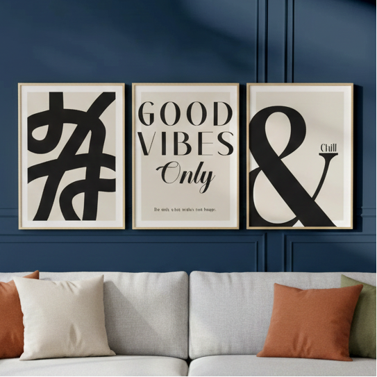 Good Vibes Only Quote Frame set of 3, Modern Typography Gallery Wall A ...